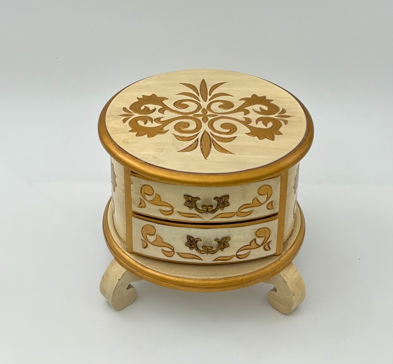 VINTAGE ITALIAN FLORENTINE ROUND GOLD AND IVORY JEWELRY BOX – Eclectic ...